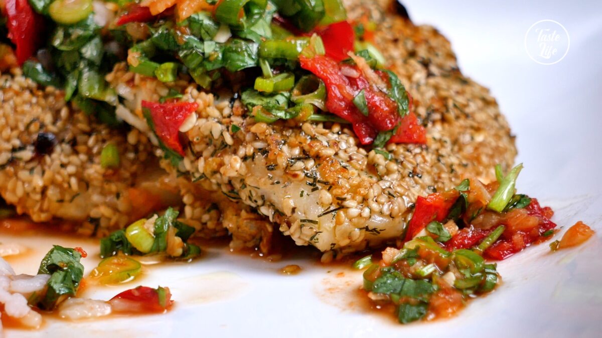 Sesame-Crusted Fish With Chili Sauce | bass | cooking | crab | Taste Life