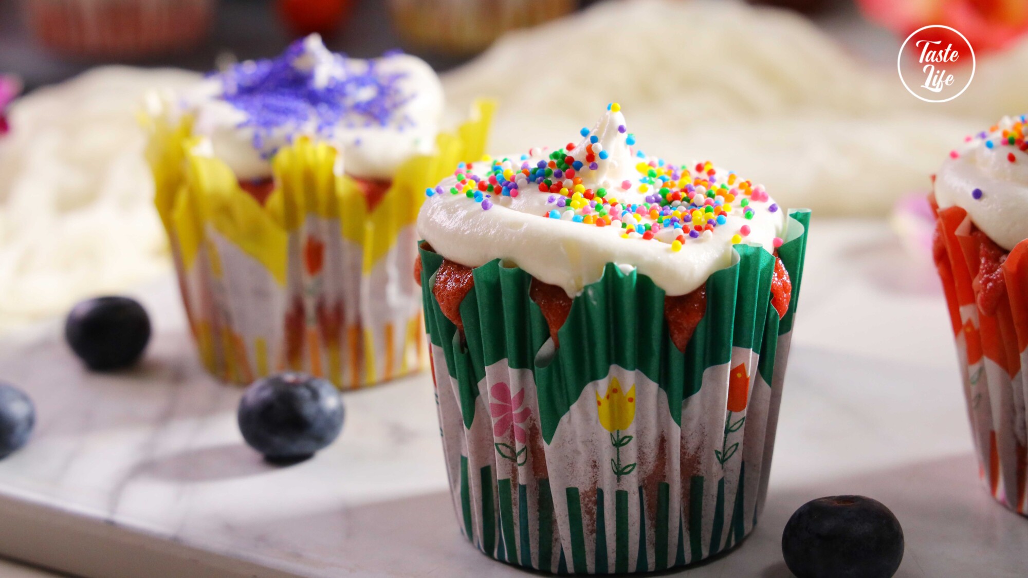 Rainbow Velvet Cupcakes